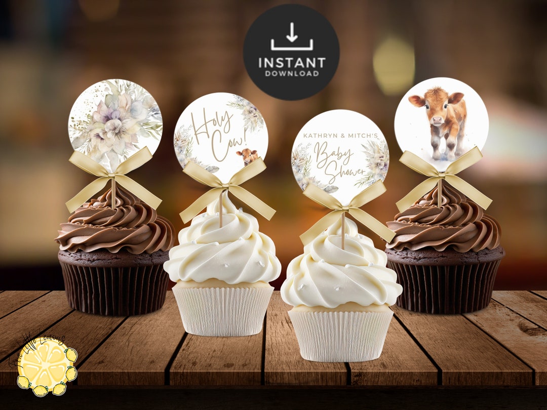 Holy Cow Baby Shower Cupcake Toppers. DIGITAL DOWNLOAD. Barnyard ...
