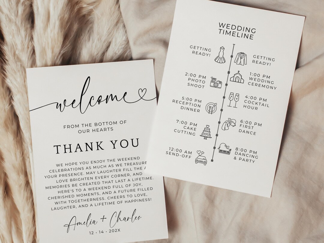 Wedding Detail Card for Welcome Bag. Modern Hotel Guest Itinerary ...