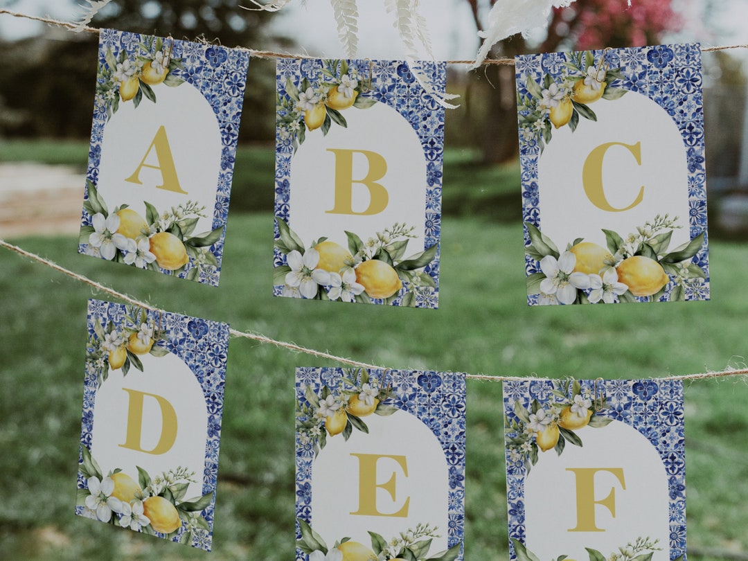 Blue Tile and Lemon Banner. Shower Main Squeeze Sign. Editable Summer ...