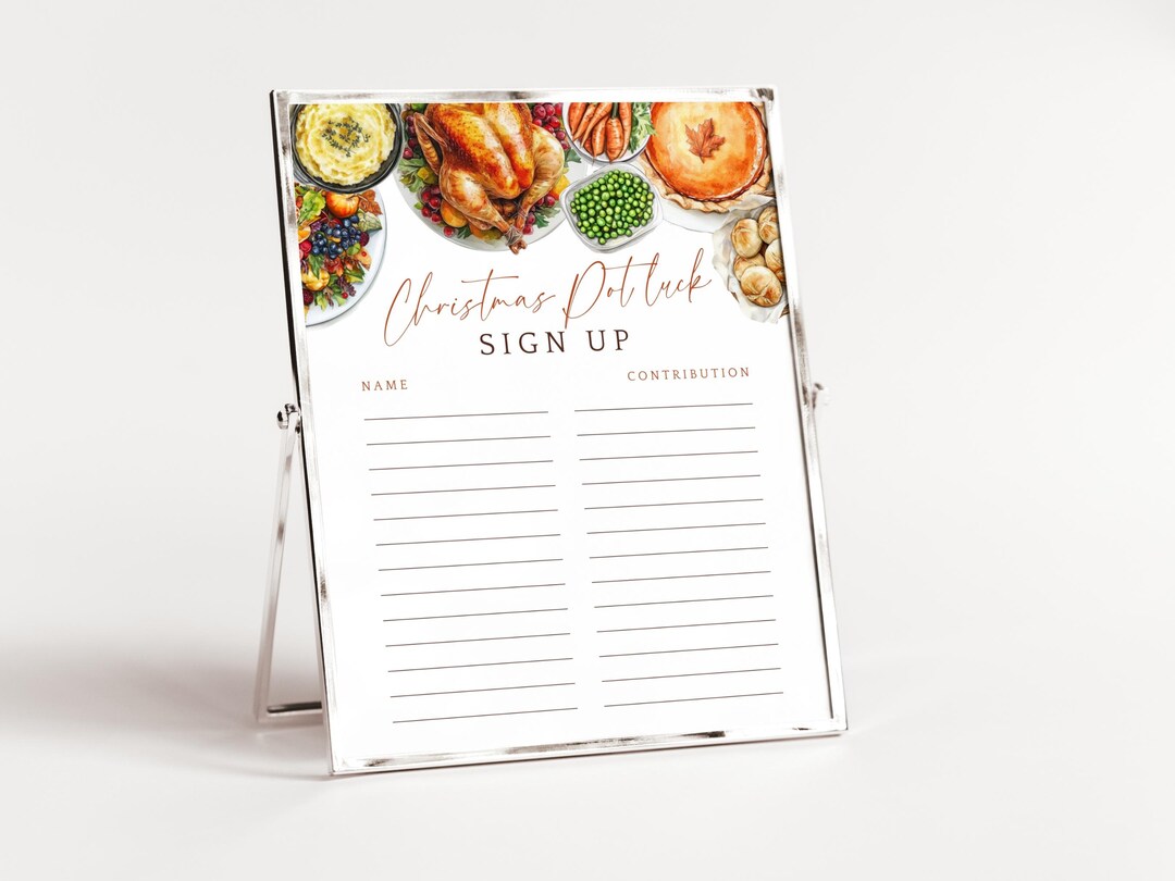 Christmas Pot Luck Sign-up Sheet. Work Church Potluck Contribution ...