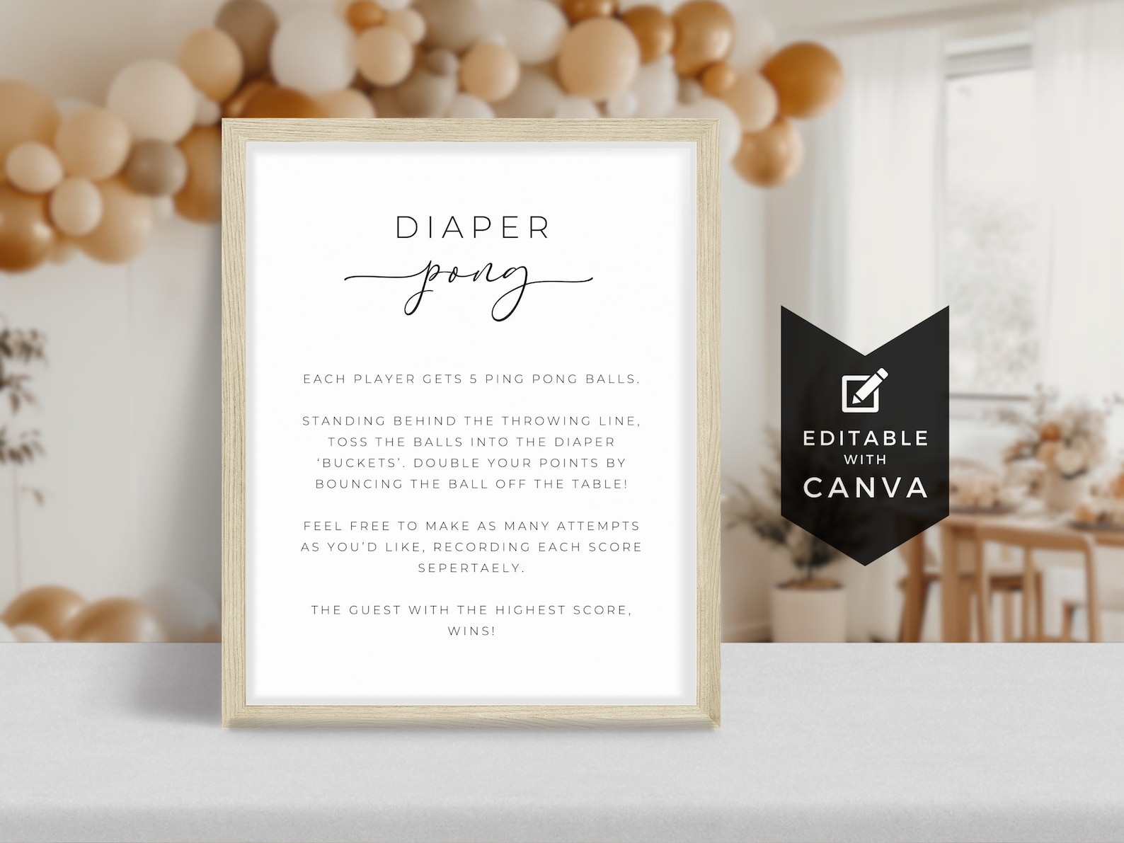 Baby Shower Diaper Pong. Sign & Score Card. Minimalist Baby Shower ...
