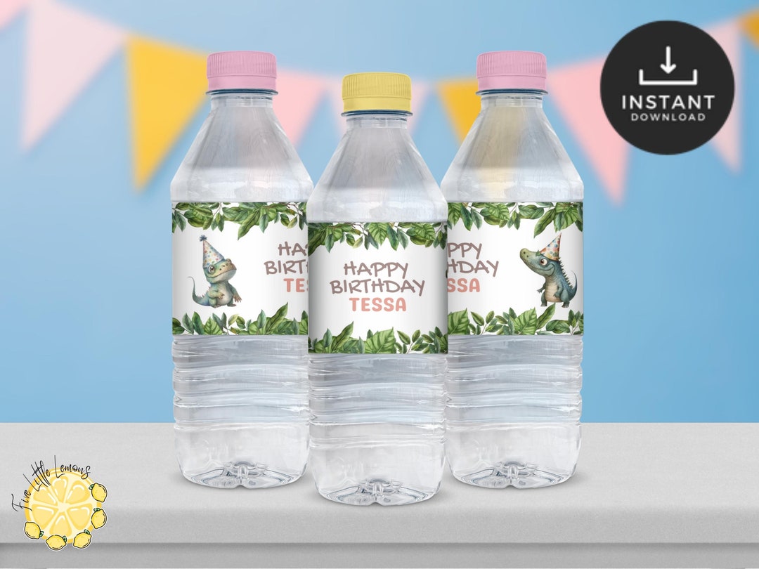 Editable Dinosaur Birthday Water Bottle Label. Girl Dino Party ...
