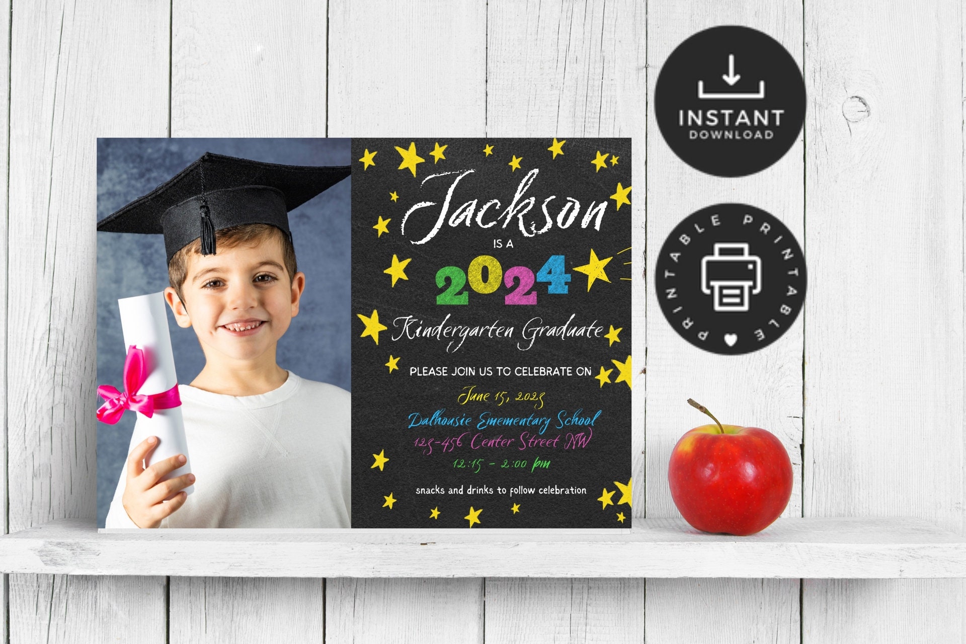 Kindergarten Graduation Invite With Photo. Instant Digital Download ...