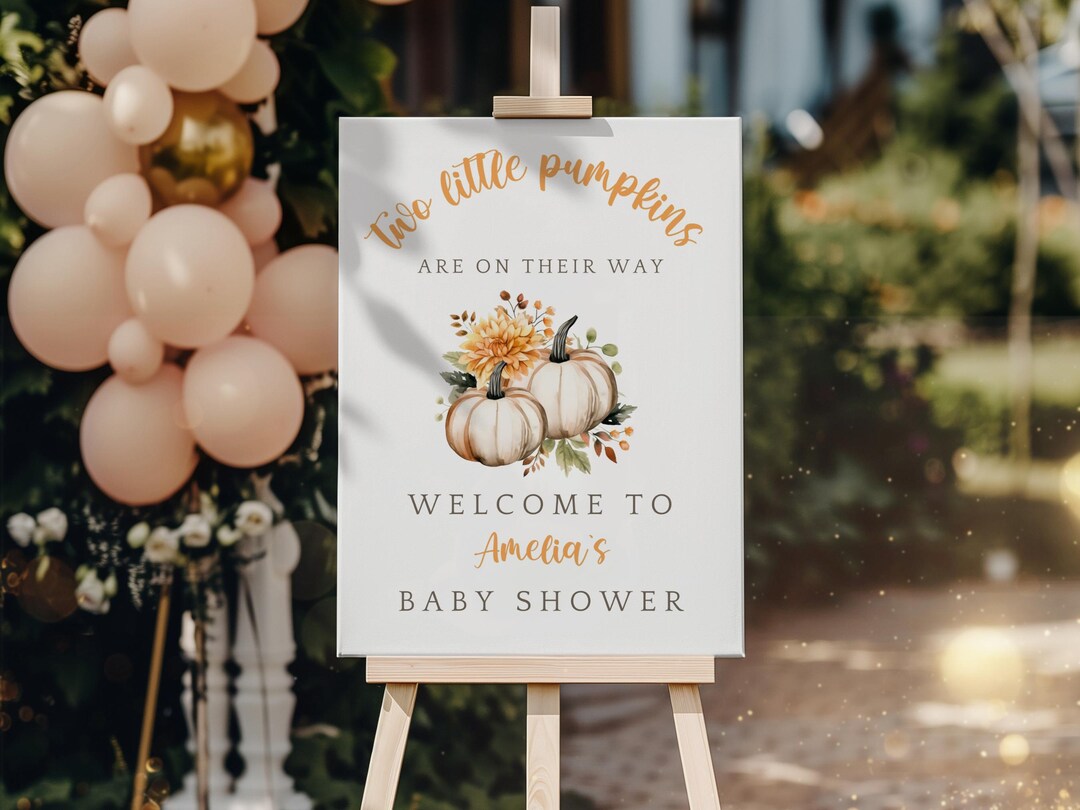 Two Little Pumpkins Baby Shower Welcome Sign. Editable Autumn Rustic ...