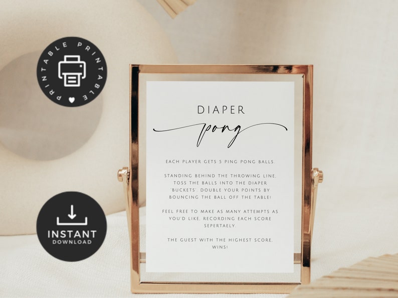 Diaper Pong Baby Shower Game. Modern Minimalist Co-ed Baby Shower ...
