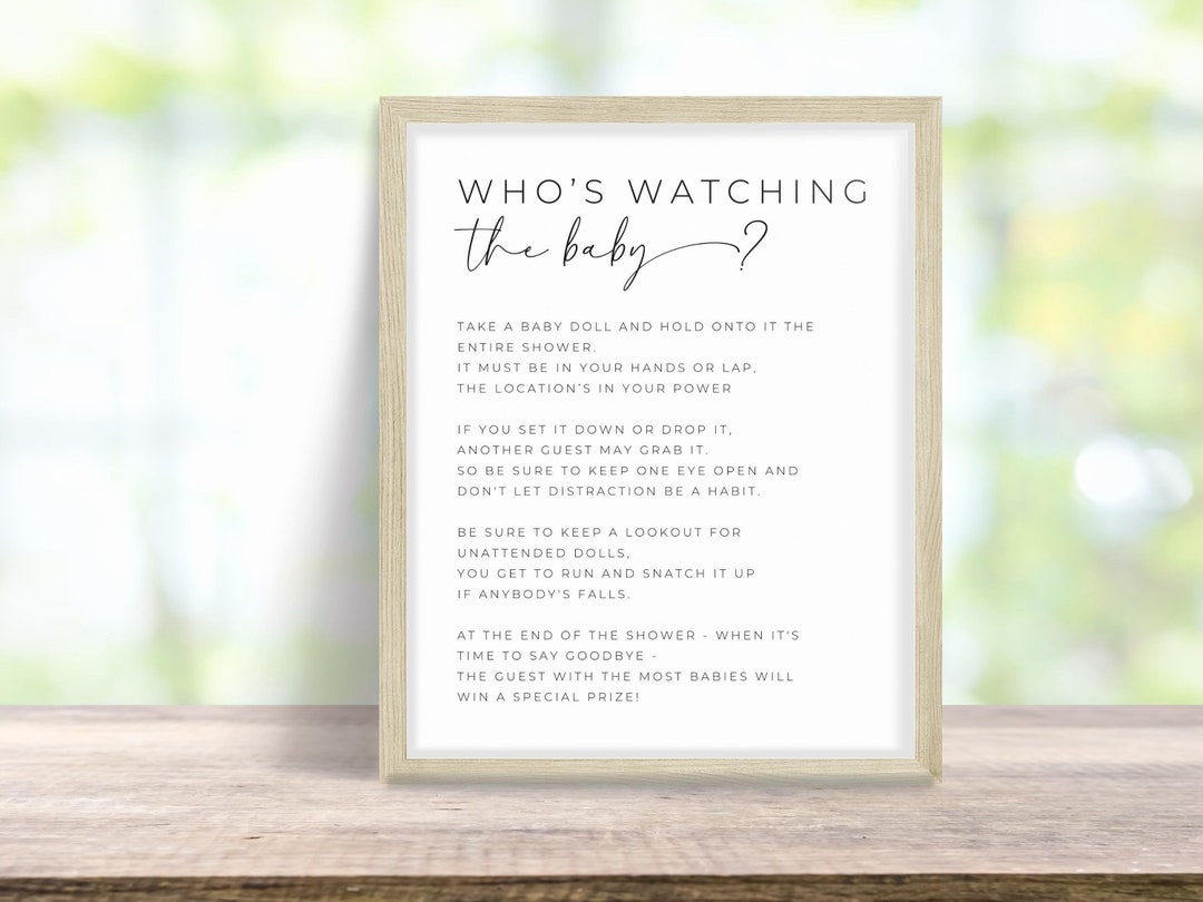 Who's Watching Baby Game. Minimalist Sign. Printable Baby Shower Game ...