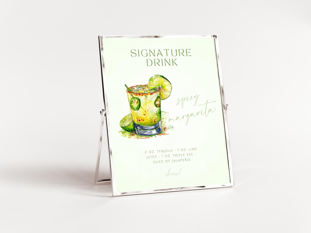 Spicy Margarita Signature Drink Sign. Printable Wedding Bar Sign ...