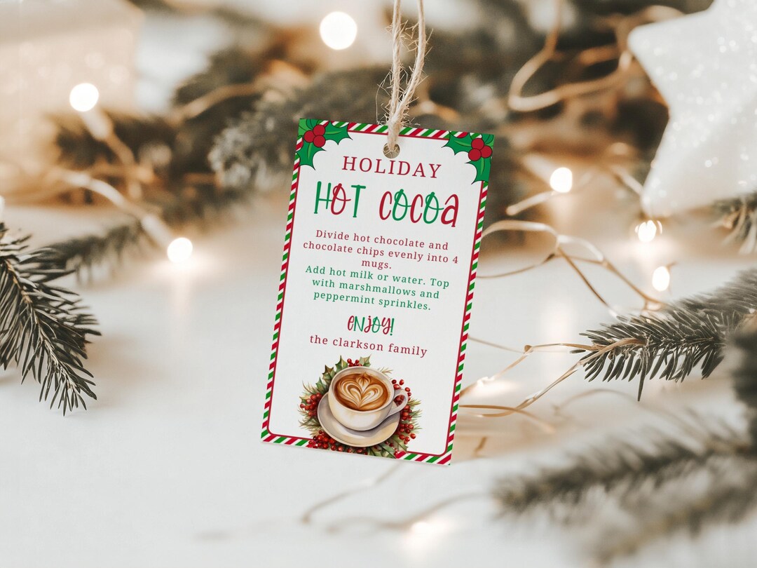 Mason Jar Hot Chocolate Mix Tag Template. Editable Holiday Hot Cocoa ...