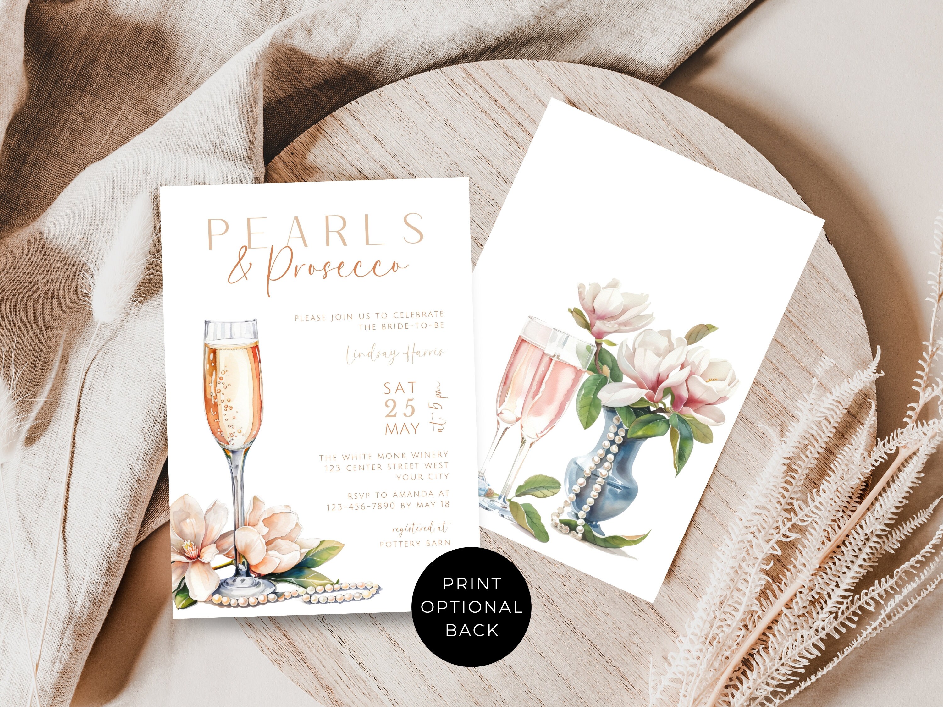 Pearls and Prosecco Bridal Shower Invitation Digital Download ...