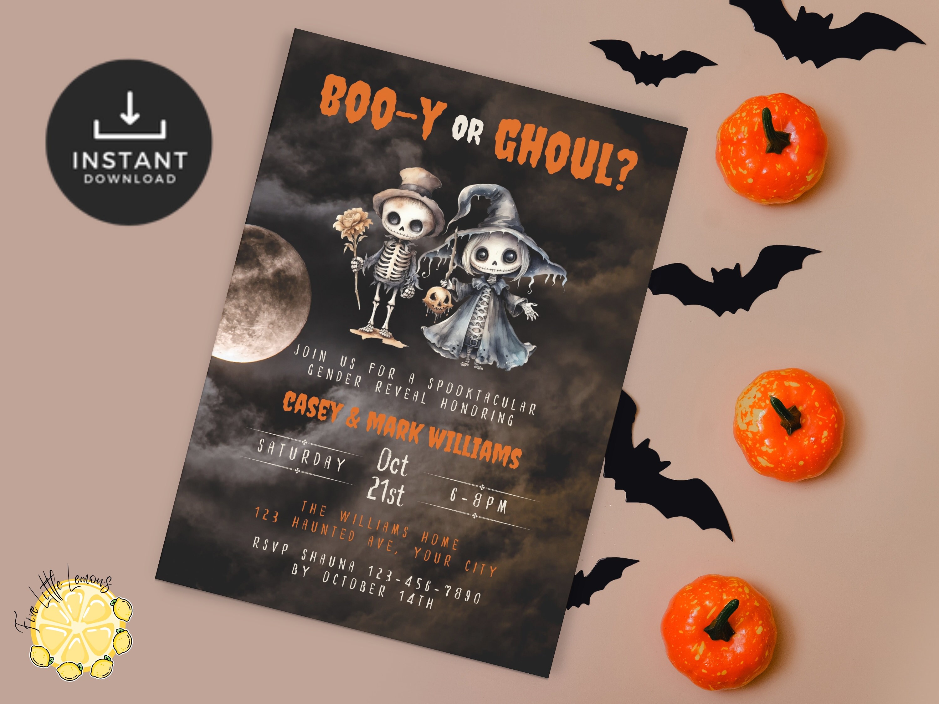 Editable Gender Reveal Invitation Halloween Theme. Cute Baby Halloween ...