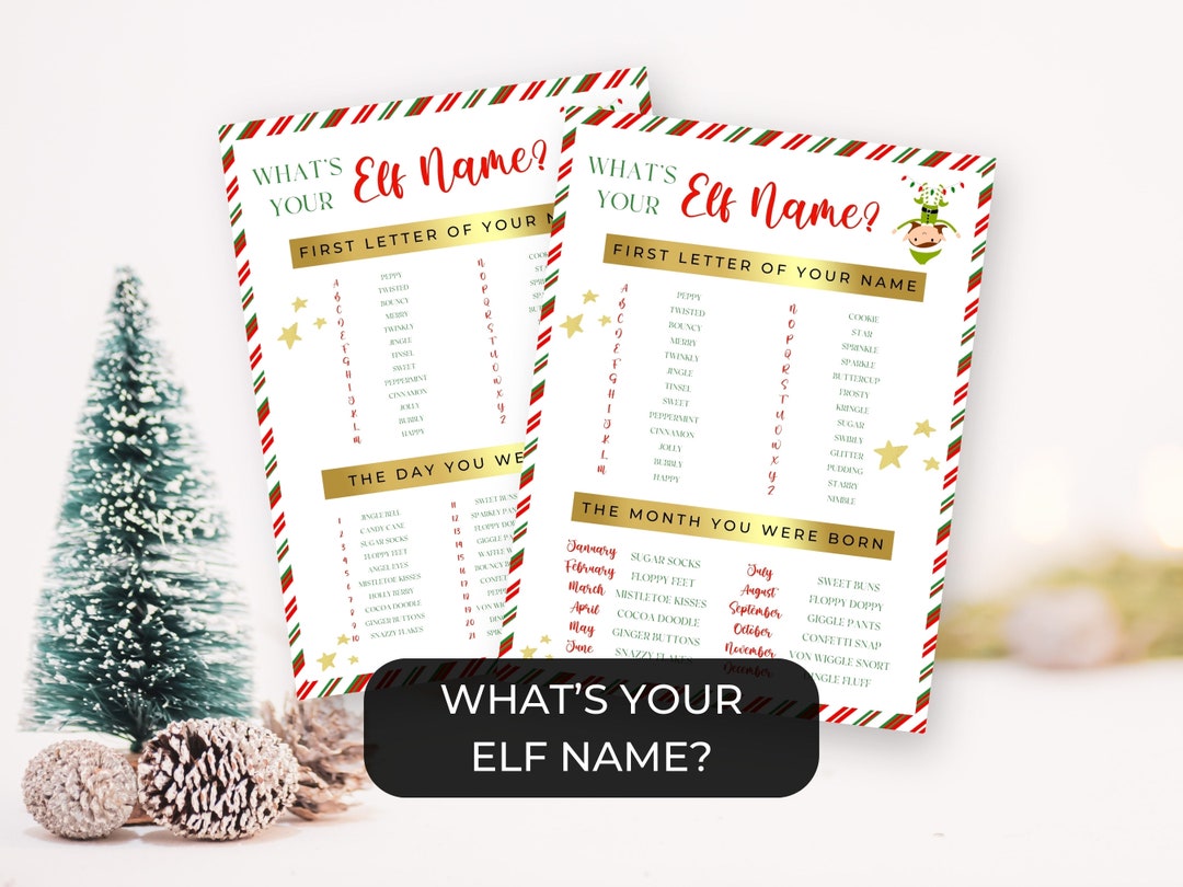 Whats Your Elf Name. Christmas Party Game. Digital File. Holiday Xmas ...