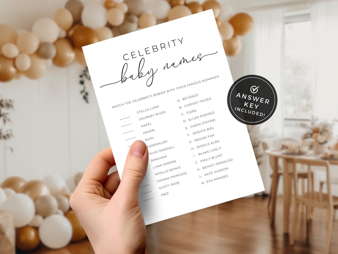 Celebrity Baby Name Game. Printable Minimalist Baby Shower Game ...