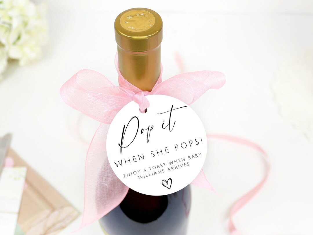 Pop It When She Pops Tag for Template. Mini Champagne Baby Shower Label ...