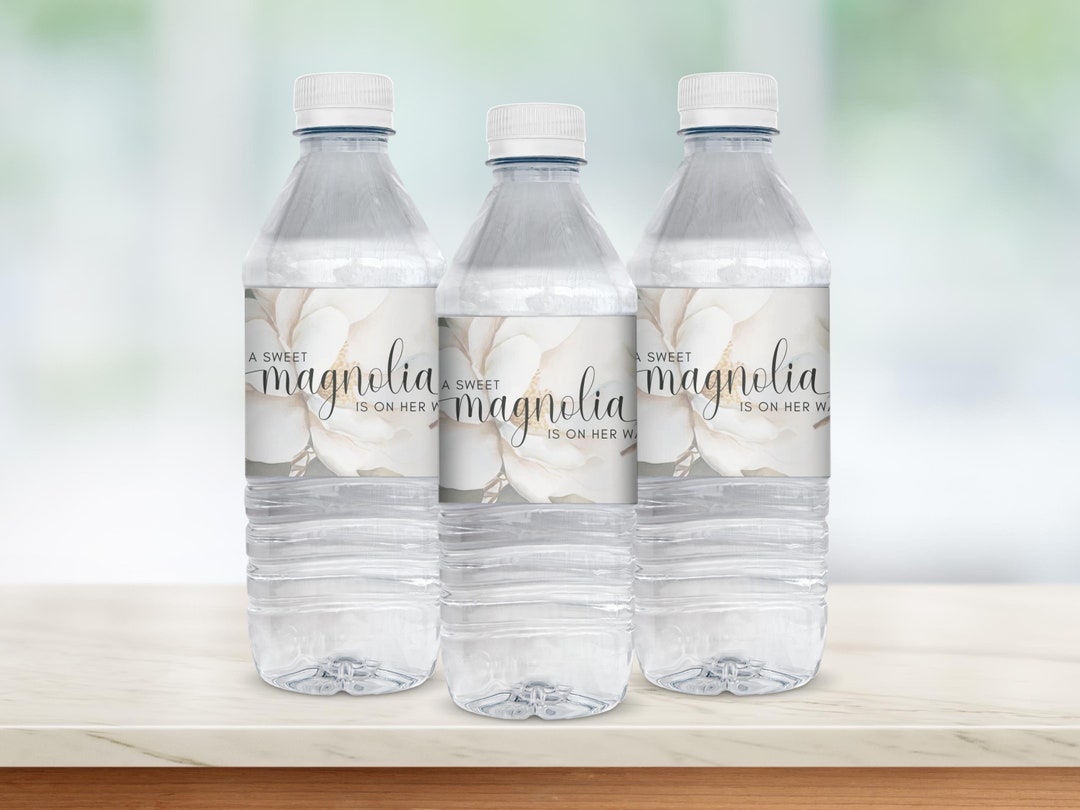 White Magnolia Baby Shower Water Bottle Label. Instant Download. Floral ...