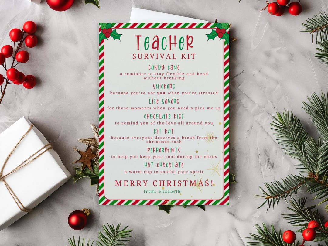 Teacher Holiday Survival Kit. Team Appreciation Holiday Card. Xmas ...
