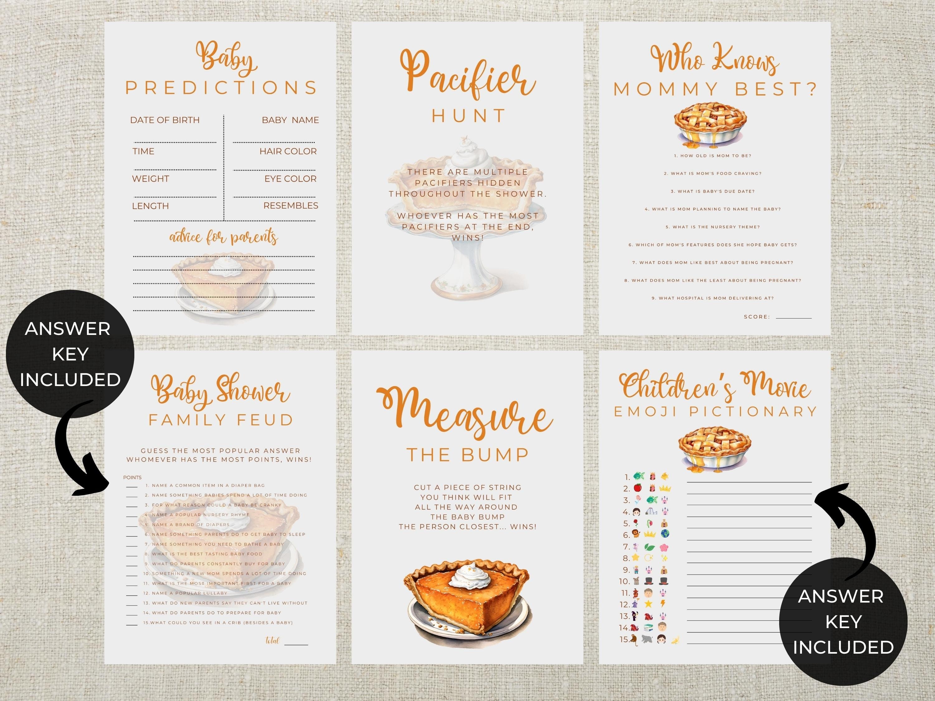 Printable Cutie Pie Baby Shower Games. Gender Neutral Fall Game Bundle ...