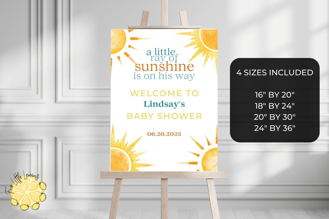 Editable Sunshine Welcome Poster. Boy Baby Shower. Little Ray of ...