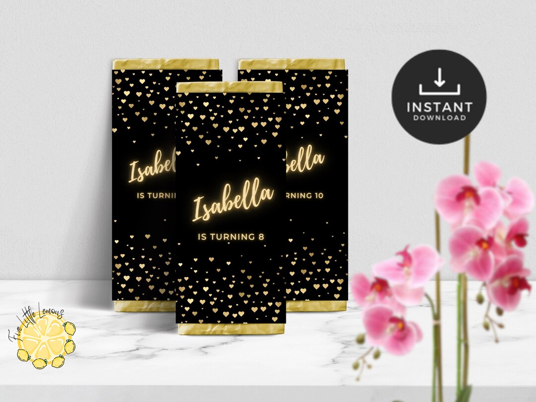 Chocolate Bar Wrapper Template. Party Favor. Editable Chocolate. Black ...