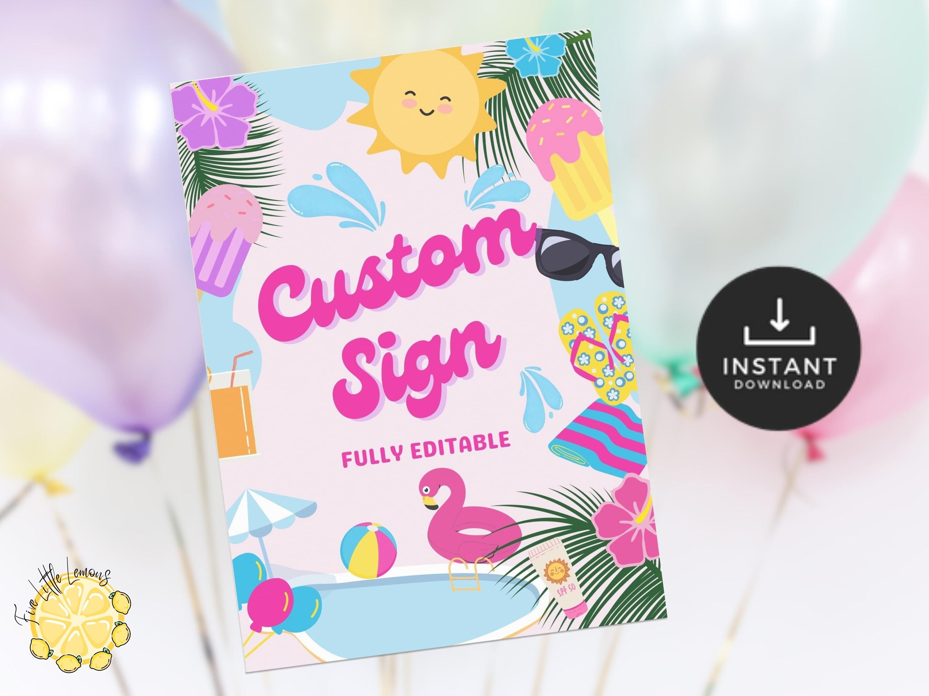 Girls Pool Party Birthday Sign Bundle. Summer Birthday Party. Instant ...