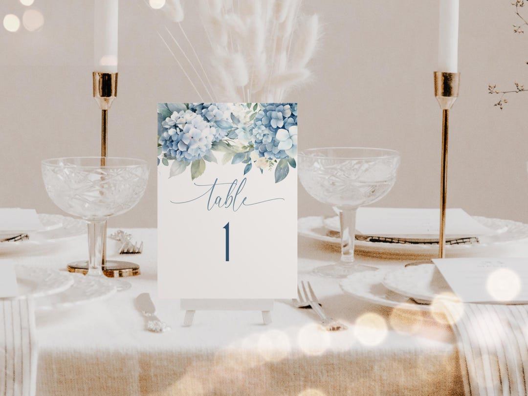 Blue Hydangeas Table Number. Dusty Blue Floral Printable Table Signs ...