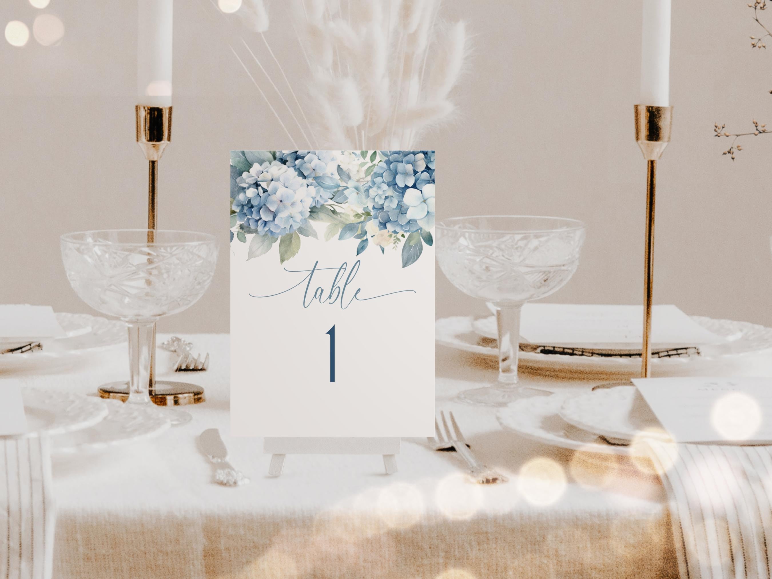 Blue Hydangeas Table Number. Dusty Blue Floral Printable Table Signs ...