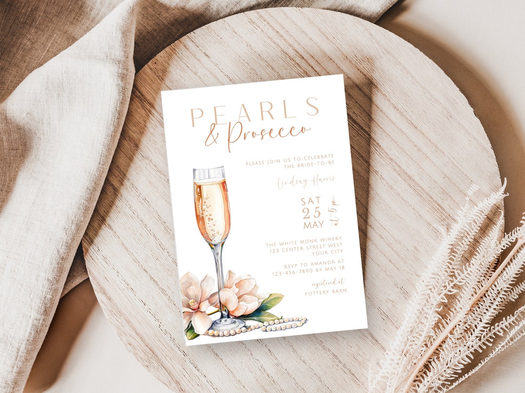 Pearls and Prosecco Bridal Shower Invitation Digital Download ...