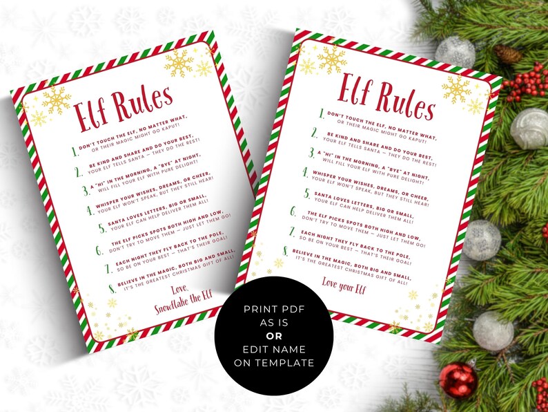 Elf Rules Printable. Elf Magic Rules for Kids Sign. Editable Christmas ...