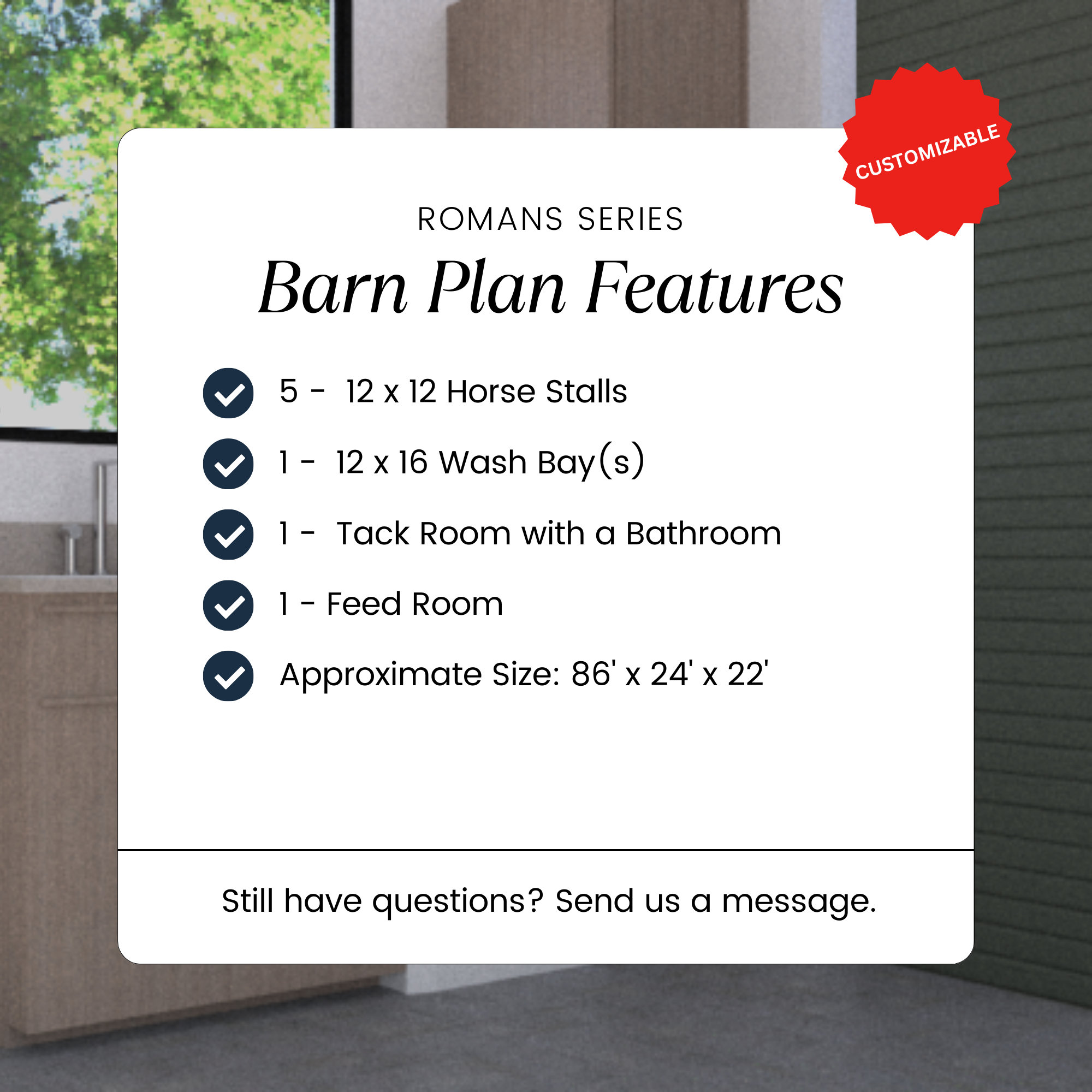 Barniac - Romans Plan Series - 5 Stall Barn (12x12 Stalls) - Digital ...