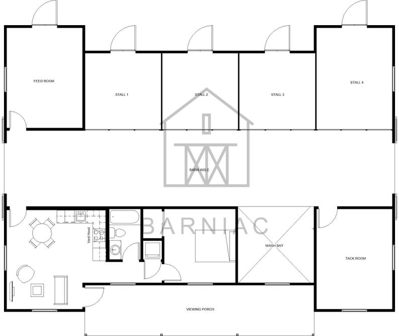 Matthew Series - 4 Stall Horse Barn Plans With Living Quarters ...