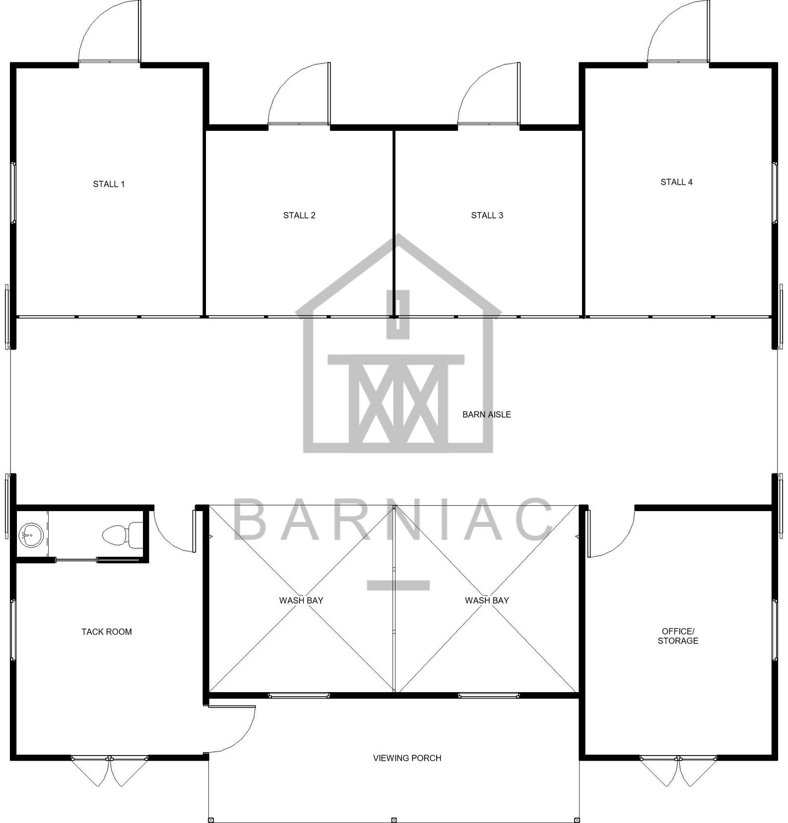 Matthew Plan Series - 4 Stall Horse Stable Plan Layout - Digital ...