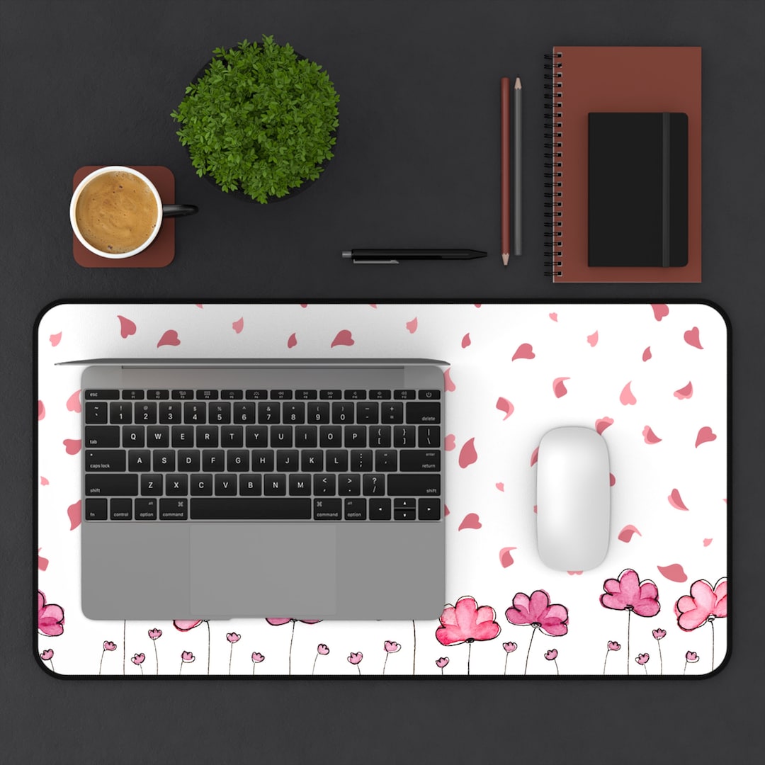 Pink Flower Large Desk Mat, Cute Desk Mat, Computer Desk Pad, Gaming ...