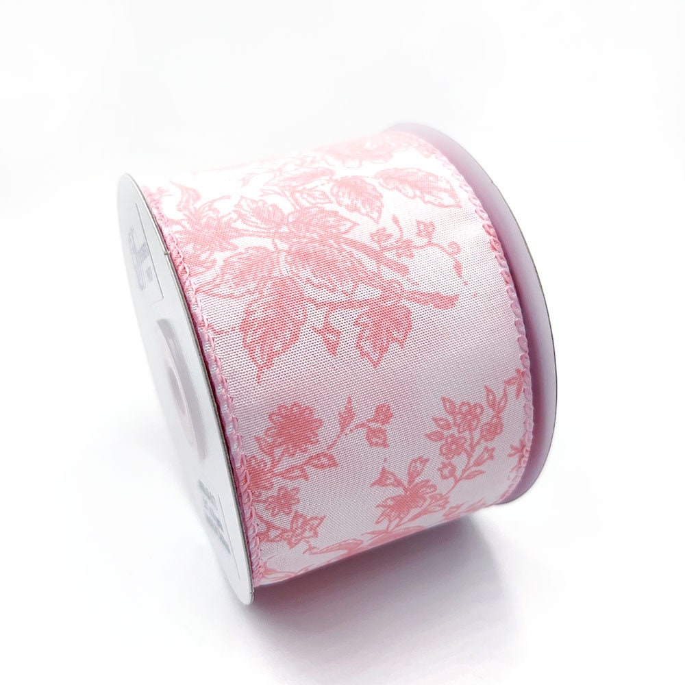 WR 63-5171 Pink Rose Floral on Cream Wired Edge Ribbons, Spring Summer ...