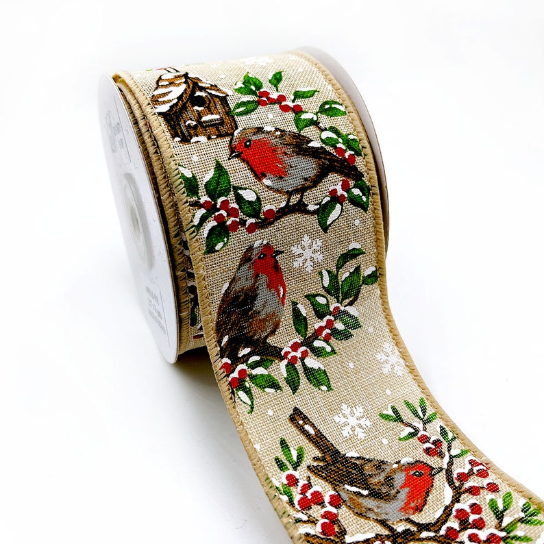 WR 63-5195 Holiday Winter Berries With Bird and Bird House Wired Edge ...