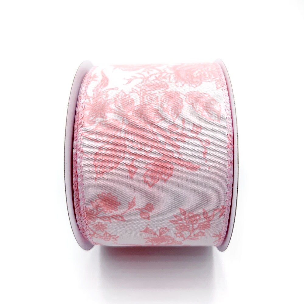 WR 63-5171 Pink Rose Floral on Cream Wired Edge Ribbons, Spring Summer ...