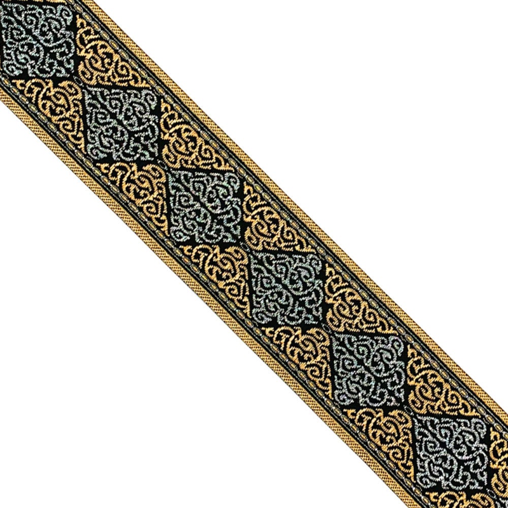 JL 120 Jacquard Metallic Gold / Silver Bohemian Diamond Ribbon Trim 2 ...
