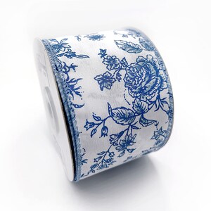 WR 63-5156 Holiday Blue Rose Floral Wired Edge Ribbons, 2.5" X 10 Yards ...