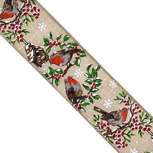 WR 63-5195 Holiday Winter Berries With Bird and Bird House Wired Edge ...