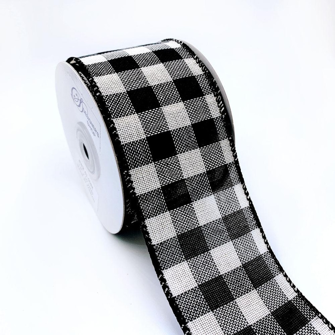 WR 63-5088 Black & White Buffalo Check Wired Ribbon – 2.5" X 10 Yards ...