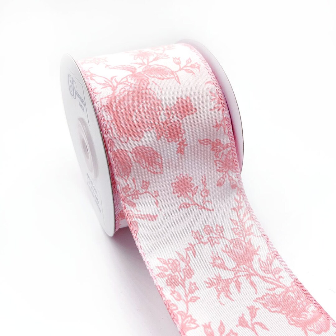 WR 63-5171 Pink Rose Floral on Cream Wired Edge Ribbons, Spring Summer ...