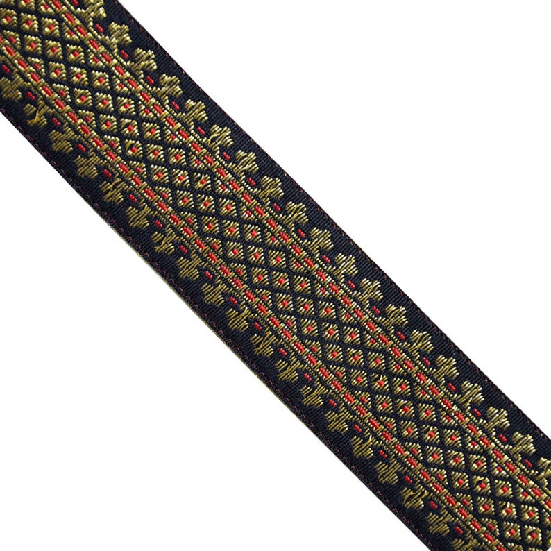 Designers Shop Jacquard Metallic Gold / Red / Black Combo Ribbon Trim ...