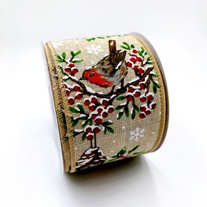 WR 63-5195 Holiday Winter Berries With Bird and Bird House Wired Edge ...