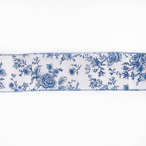 WR 63-5156 Holiday Blue Rose Floral Wired Edge Ribbons, 2.5" X 10 Yards ...