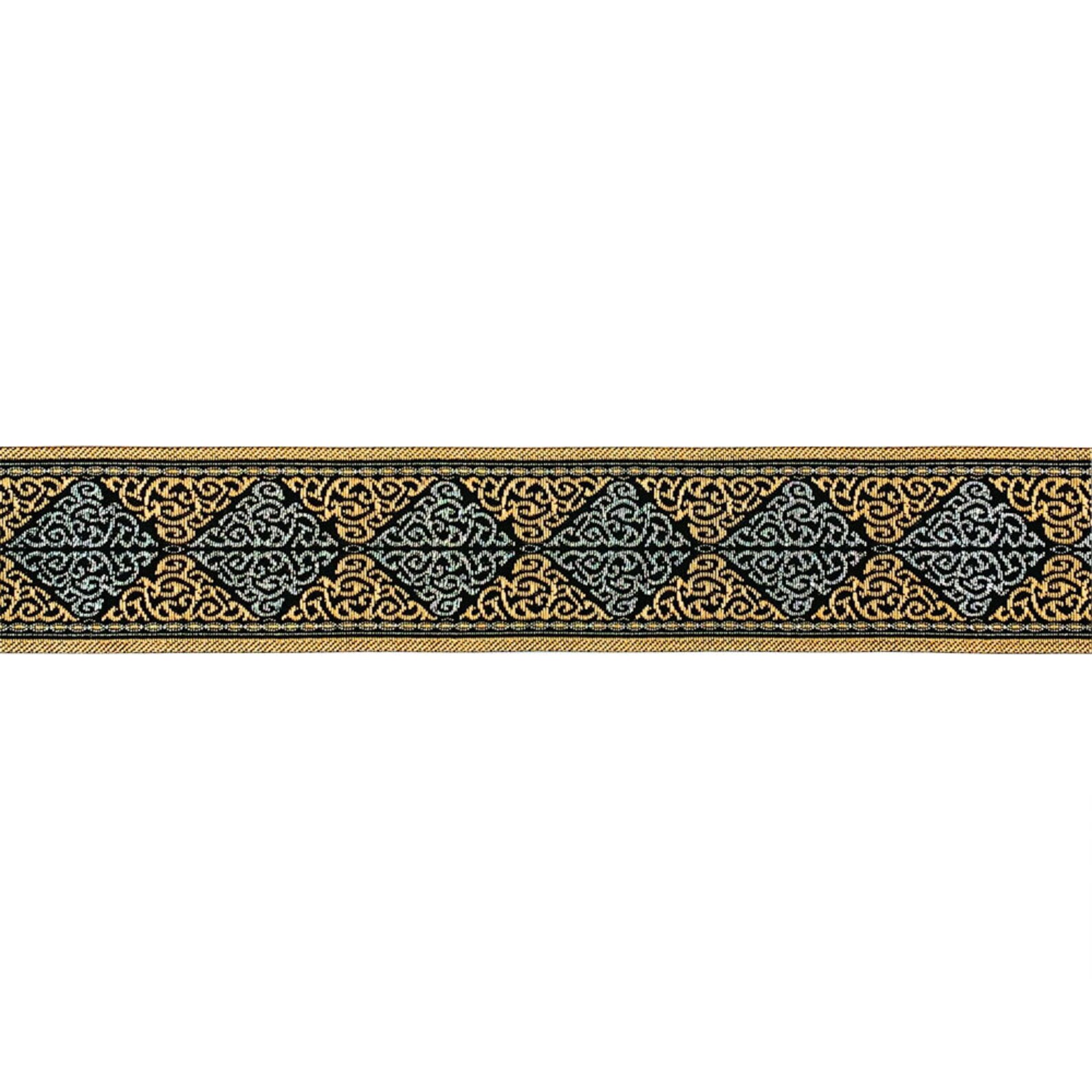 JL 120 Jacquard Metallic Gold / Silver Bohemian Diamond Ribbon Trim 2 ...