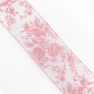 WR 63-5171 Pink Rose Floral on Cream Wired Edge Ribbons, Spring Summer ...