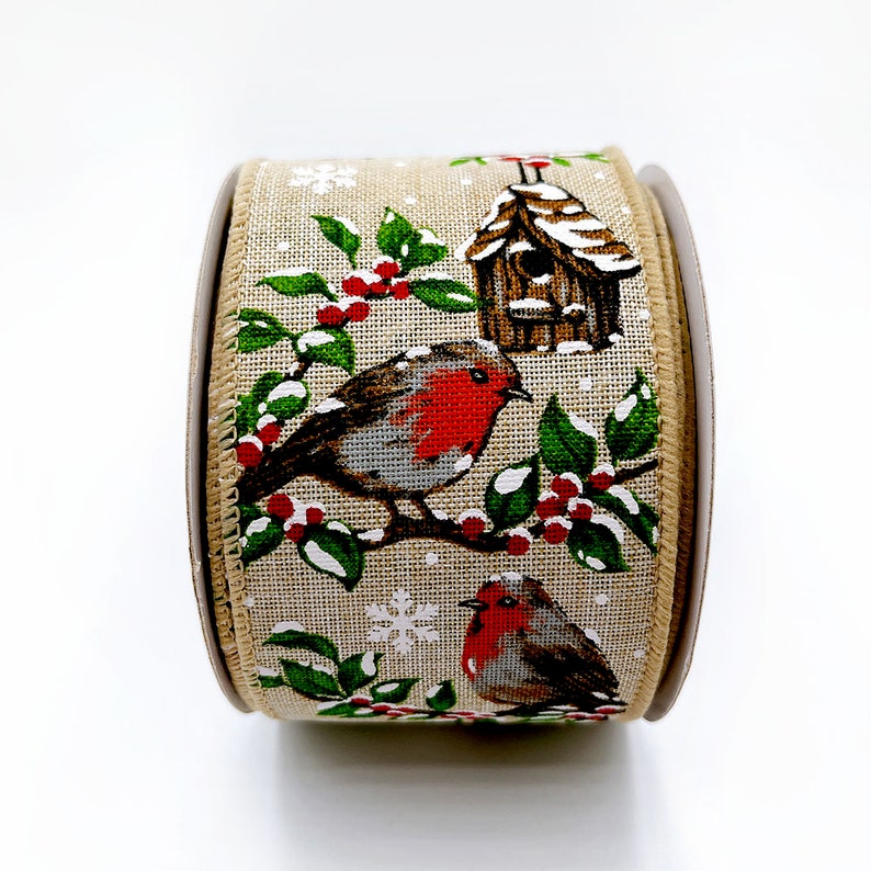 WR 63-5195 Holiday Winter Berries With Bird and Bird House Wired Edge ...