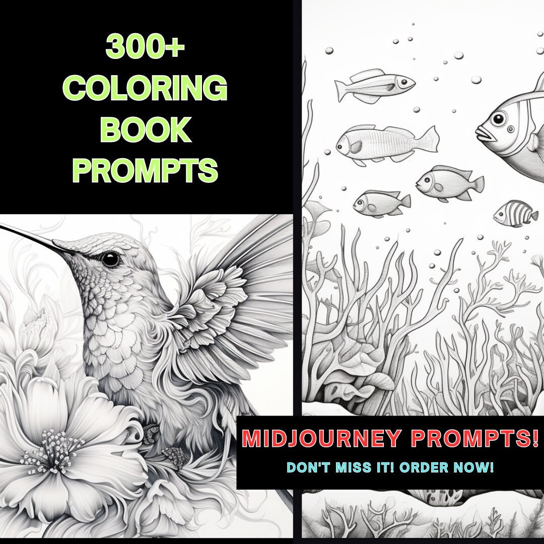 300+ Midjourney Coloring Book Prompts - Instant Download - Create Your ...