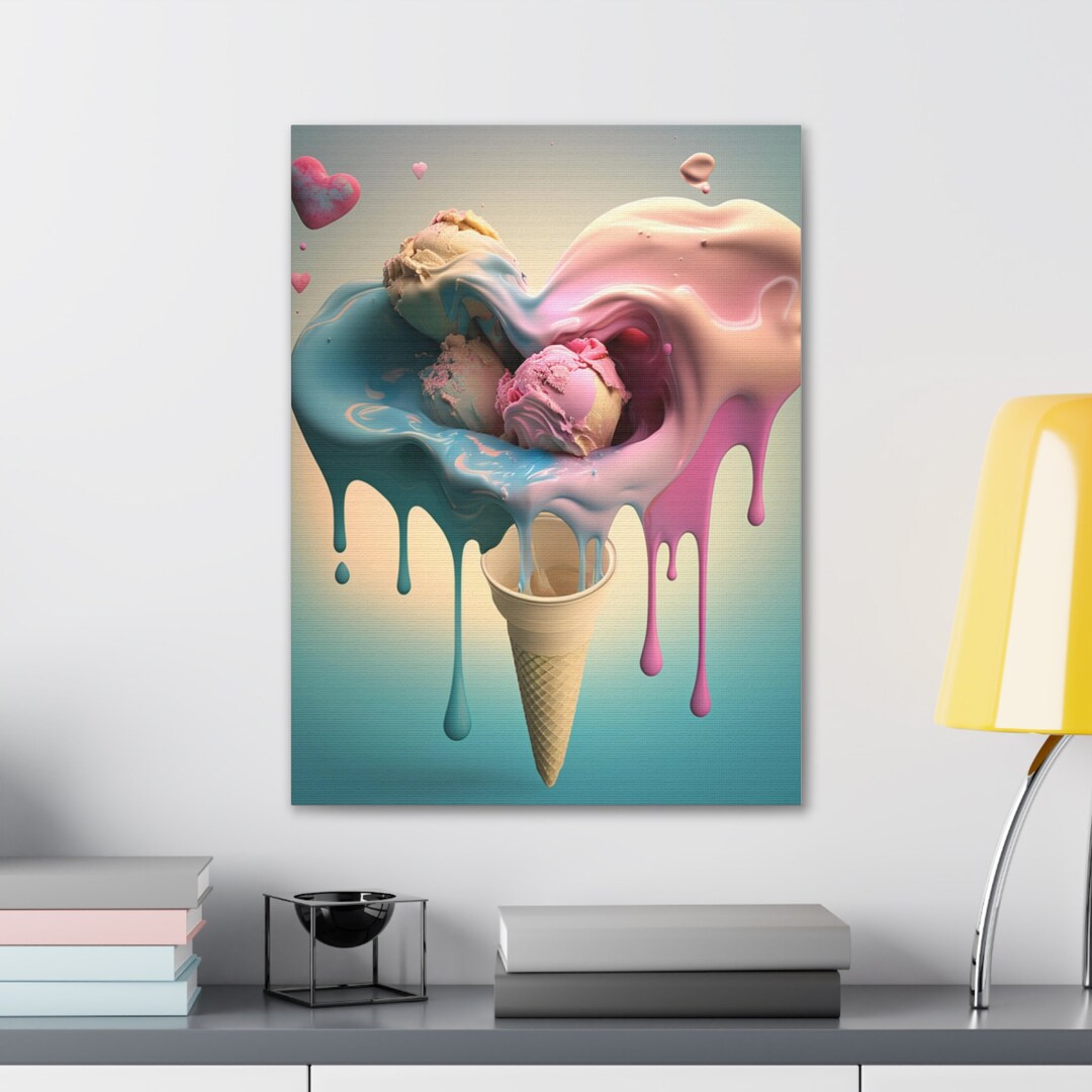 Ice Cream Dream Joyful Heart-shaped Ice Cream Burst Canvas Print Sweet ...