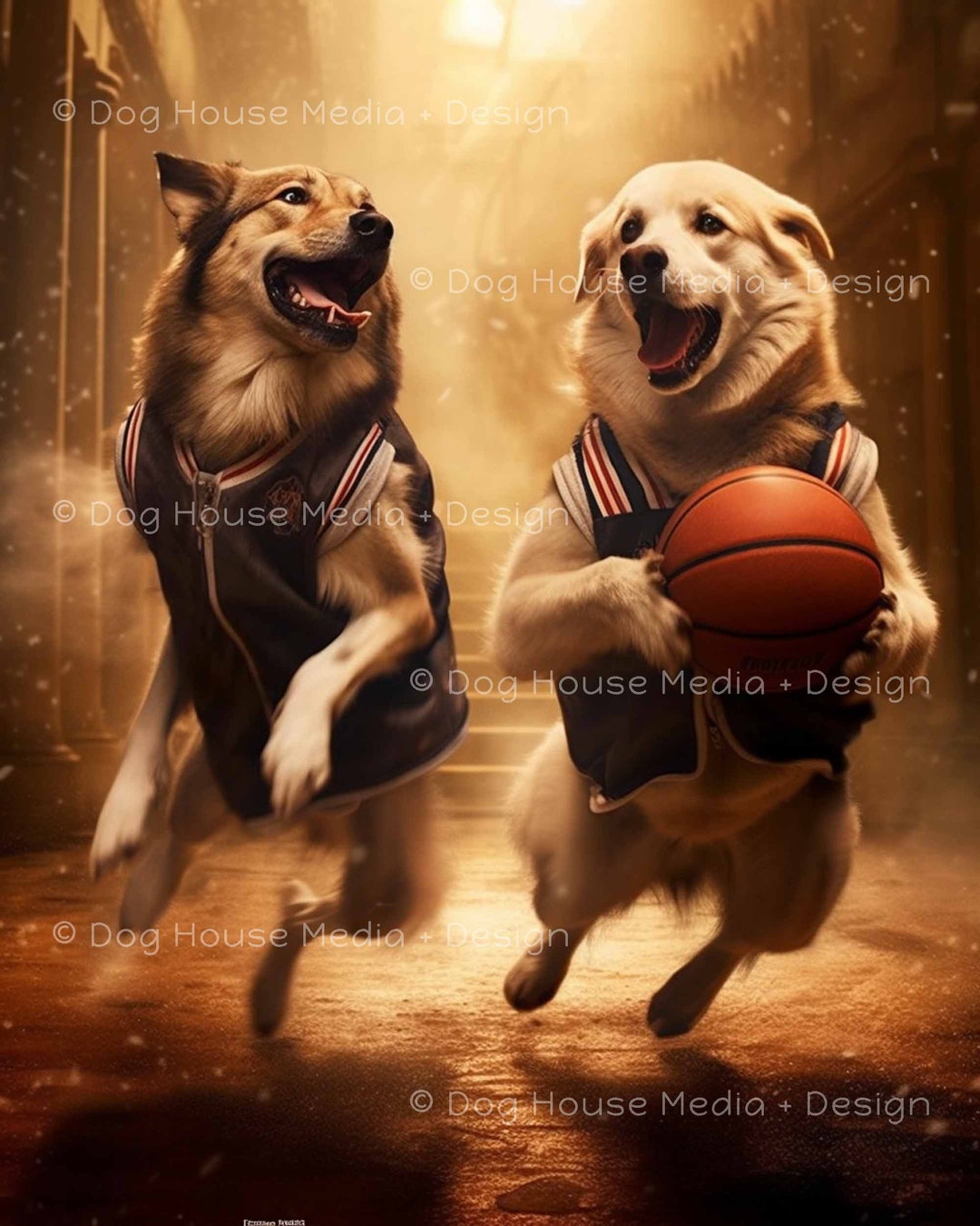 Basketball Dog Wall Decor, Dog Humor Art, Cool Dog Print, Dogs in ...