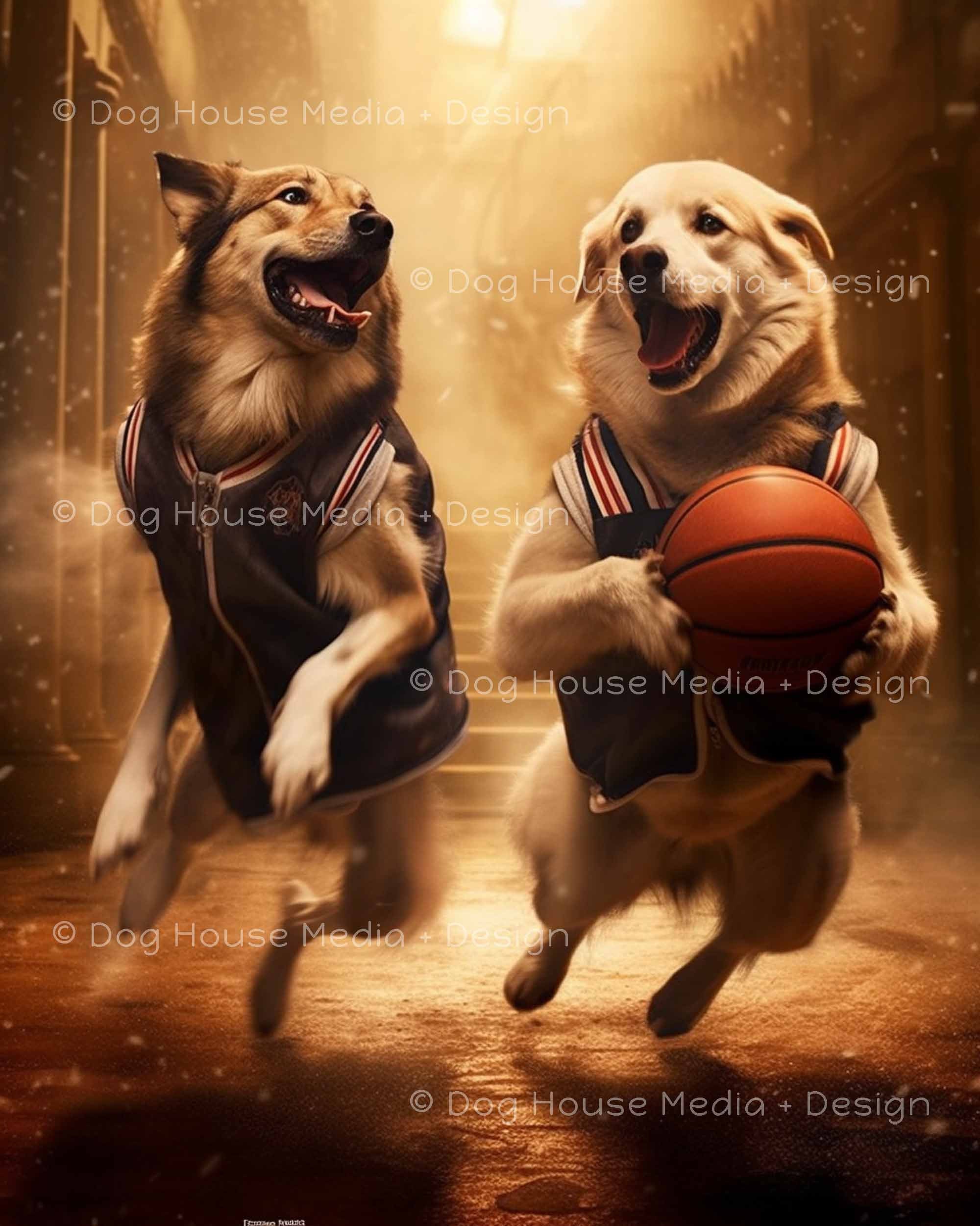 Basketball Dog Wall Decor, Dog Humor Art, Cool Dog Print, Dogs in ...