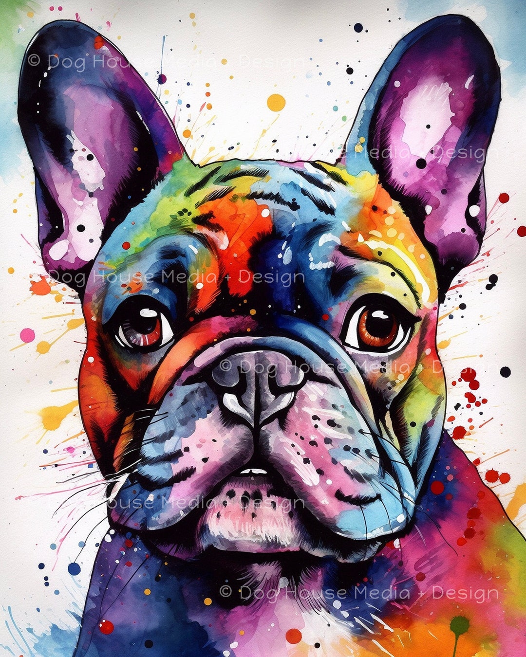 Colorful French Bulldog Art: Rainbow Frenchie Watercolor Print (digital ...